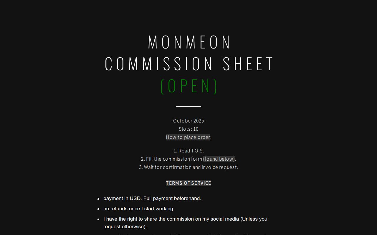 Monmeon Commission Sheet
